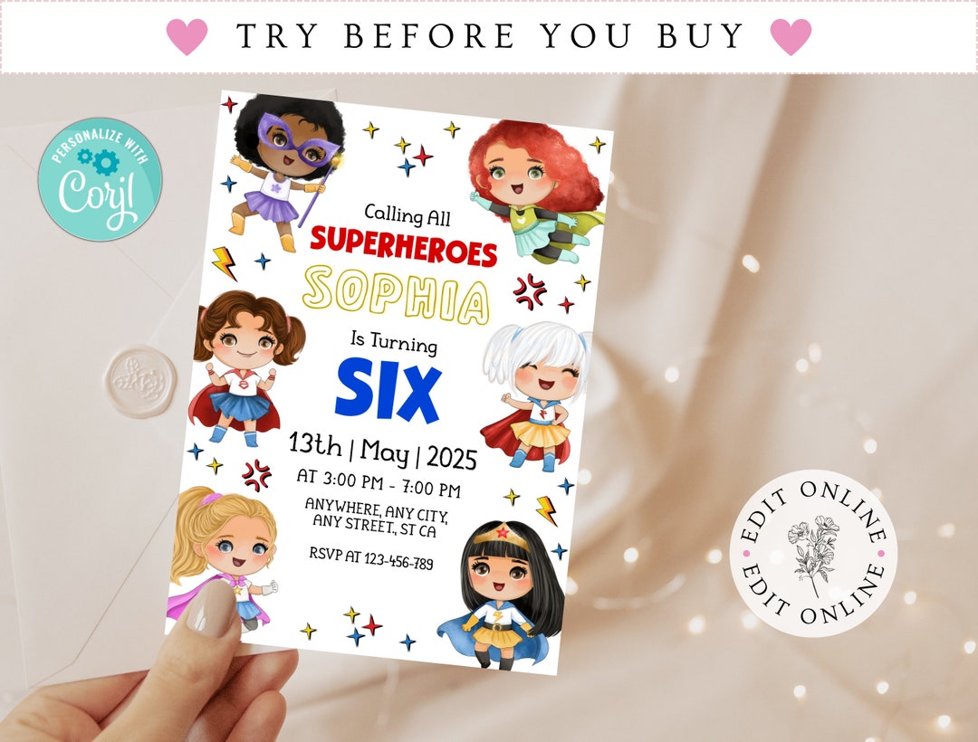 Superhero Birthday Invitation Template, Girl Superhero Invitation, Girl ...