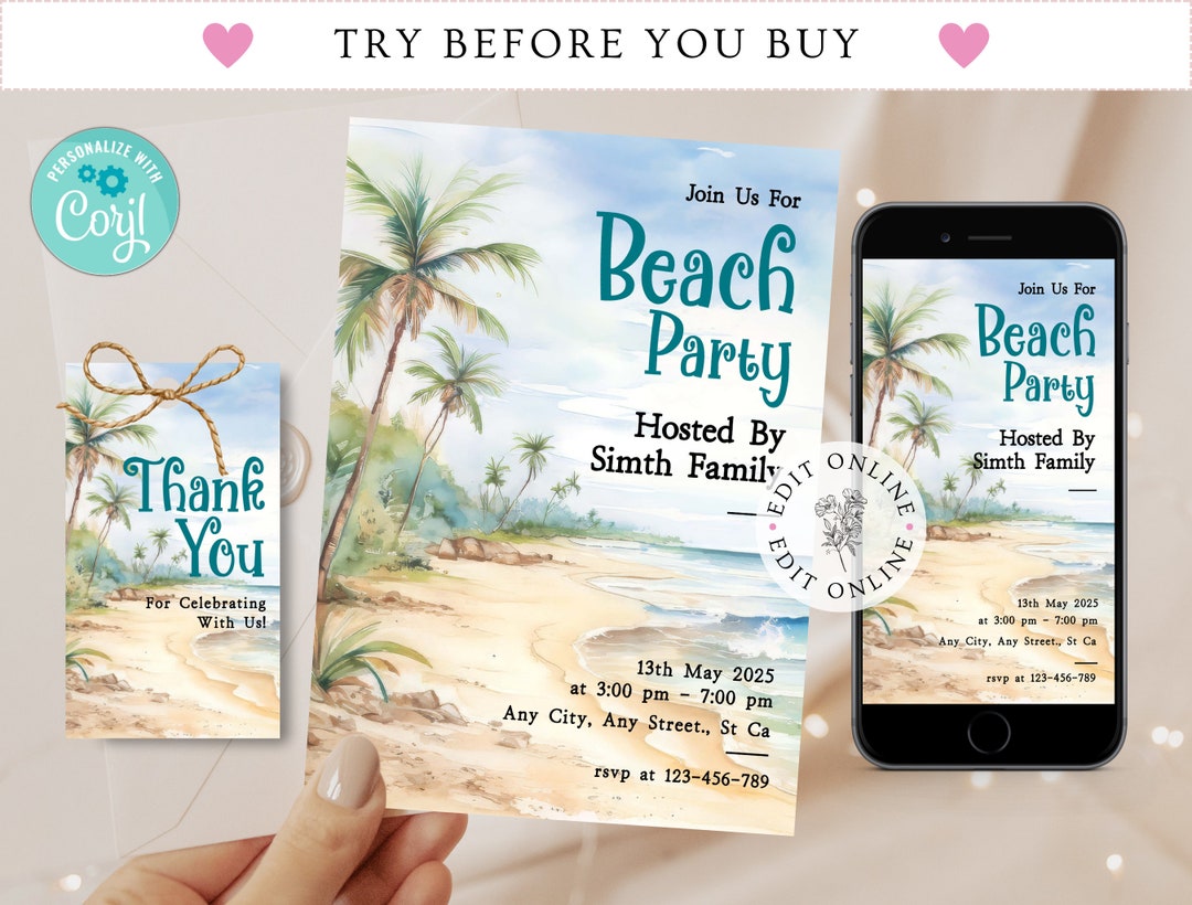 Beach Party Invitation, Beach Birthday Party Invitation, Beach Party ...