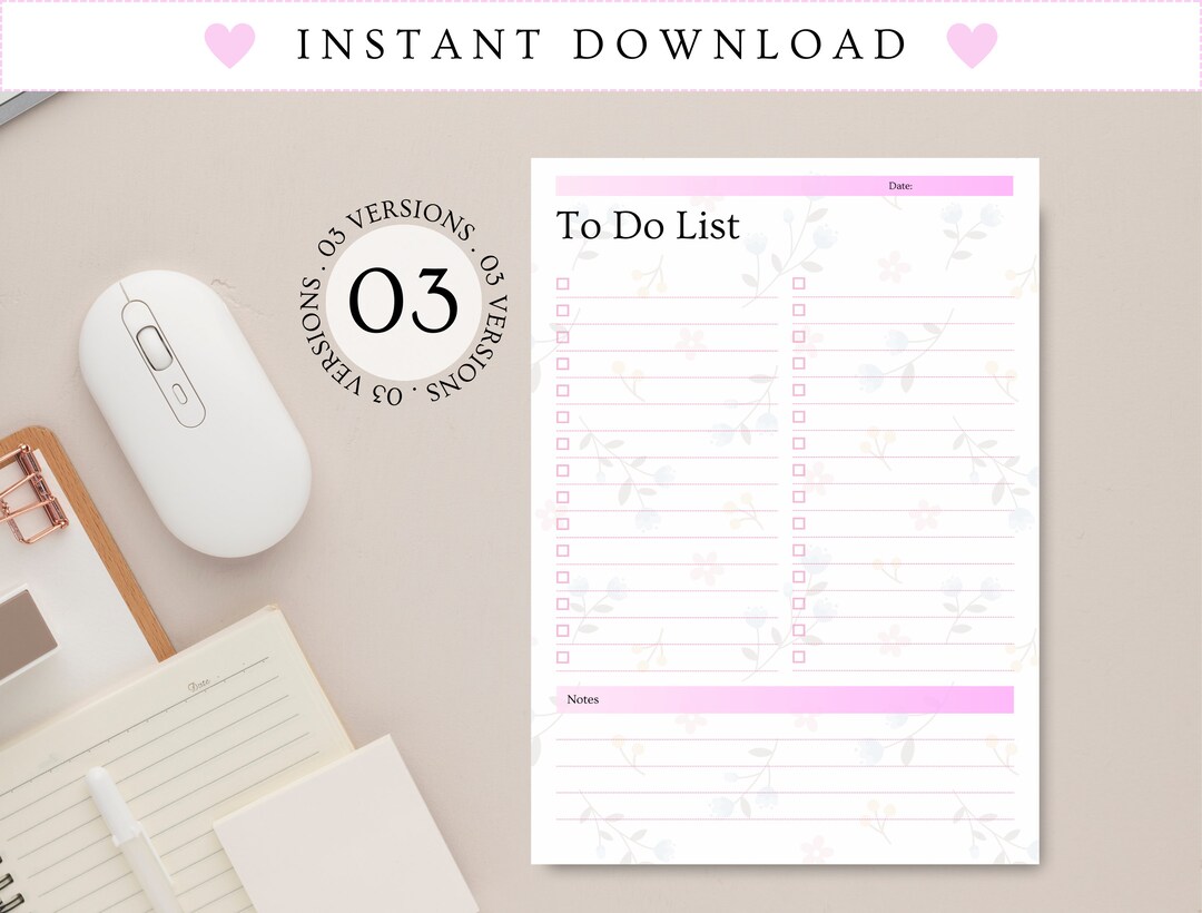 Printable Pink Floral to Do List, Printable Floral to Do List, Flower ...