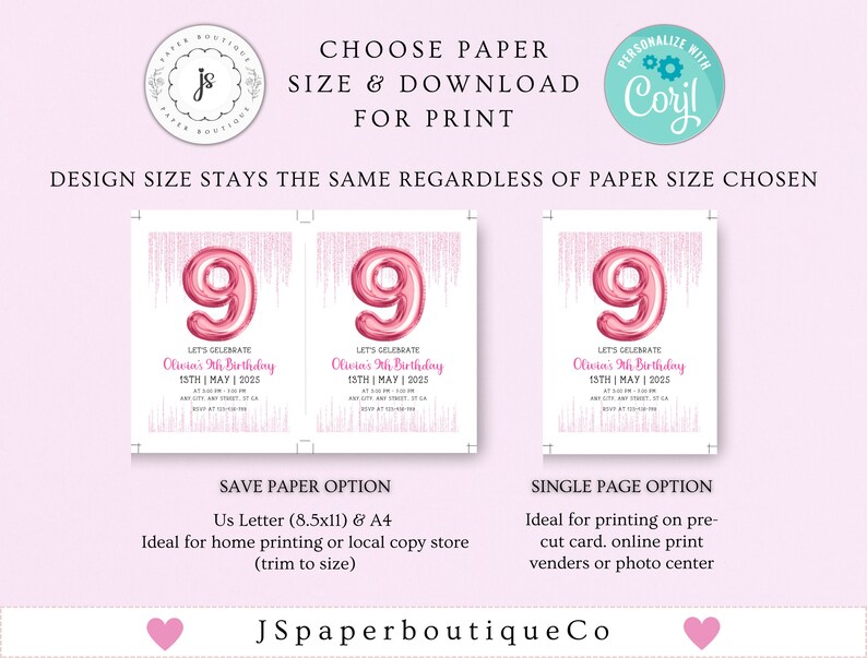 Editable 9th Birthday Invitation Template, Printable 9th Birthday ...