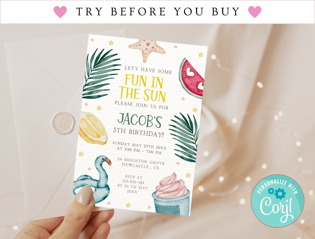 Summer Party Invitation, Editable Summer Party Invitations, Summer Fun ...