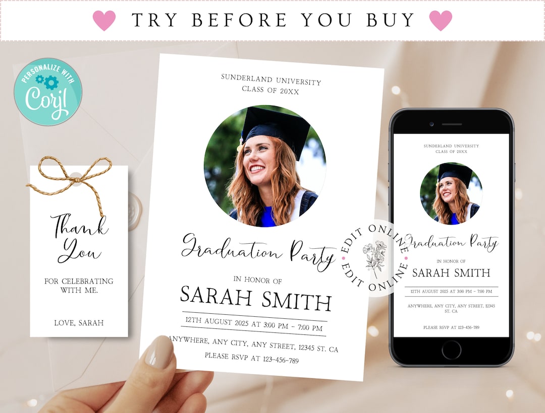 Graduation Party Invitation Template, Graduation Invites, Graduation ...