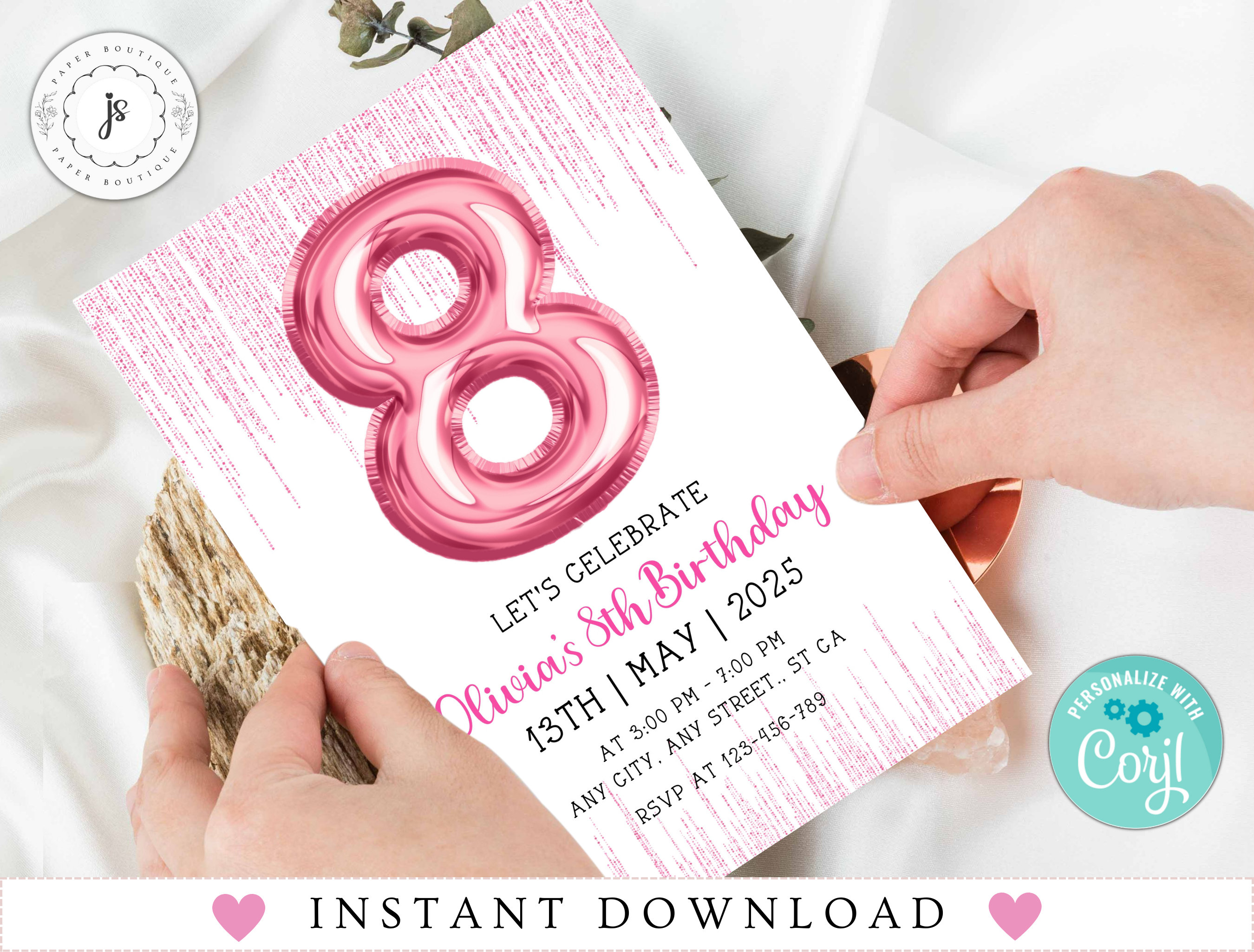 8th Birthday Invitation Eighth Girl Birthday Invite 8th - Etsy