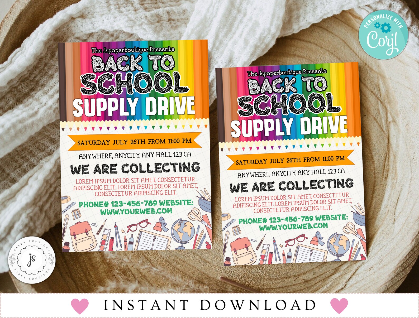 Back to School Drive Flyer Template, Editable Back to School Supply ...