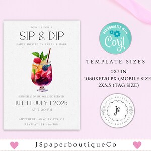 Sip and Dip Summer Party Invitation, Summer Cocktail Party Invitation ...