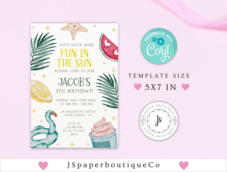 Summer Party Invitation, Editable Summer Party Invitations, Summer Fun ...