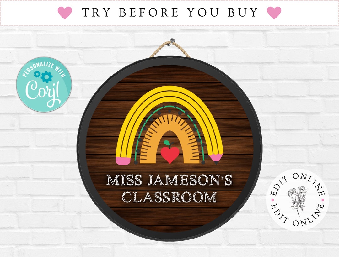 Personalized Teacher Door Sign, Personalised Rainbow Classroom Door ...