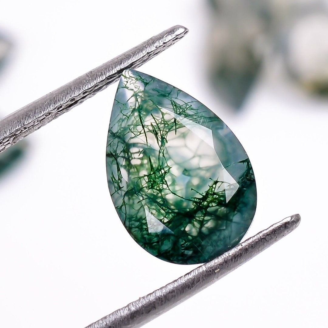 Natural Green Moss Agate Pear Faceted Cut, Moss Loose Gemstone for ...