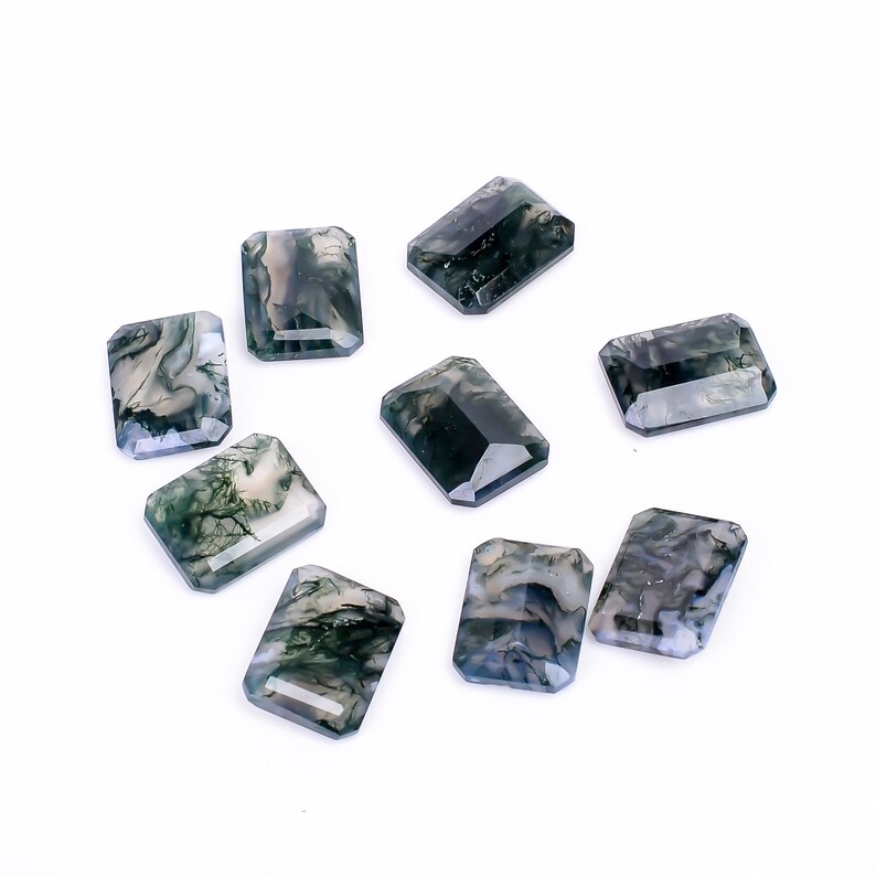 Natural Green Moss Agate Octagon Gemstone, Faceted Cut for Jewelry ...