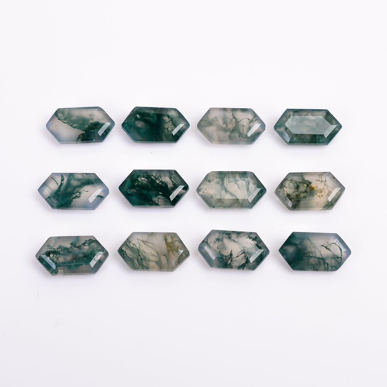 Natural Moss Agate Hexagon Gemstone for Jewelry Making (10x5-13x7mm) - Etsy
