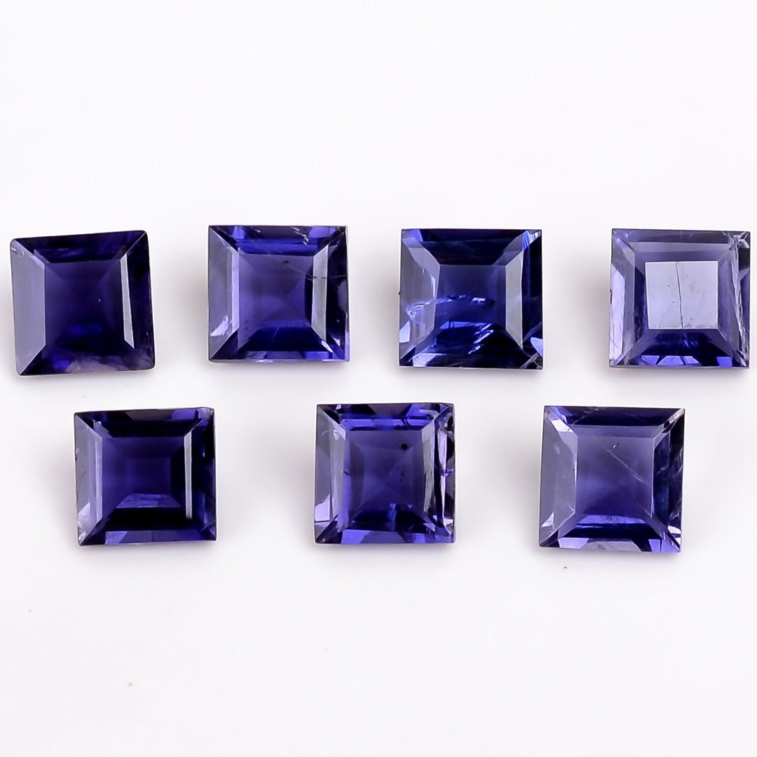 Natural Iolite Square Gemstone, Brilliant Cut Faceted Loose Stone (3x3 ...