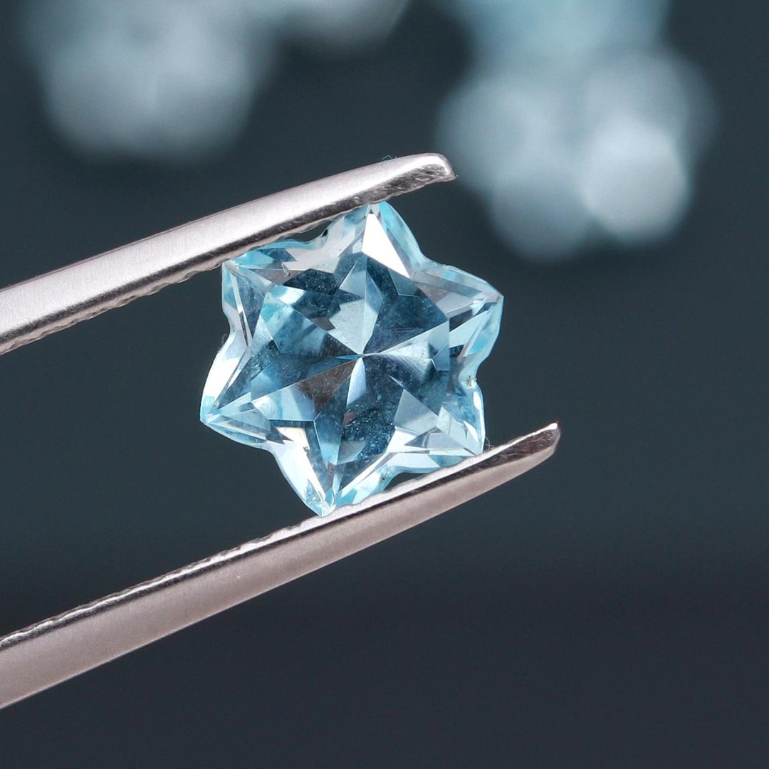 Natural Sky Blue Topaz Star Carved Cut, Topaz Star Loose Gemstone for ...