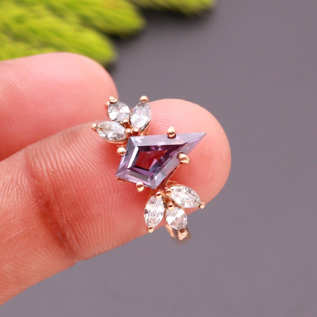 Color Changing Alexandrite Kite Shape Ring, 925 Sterling Silver Rose ...