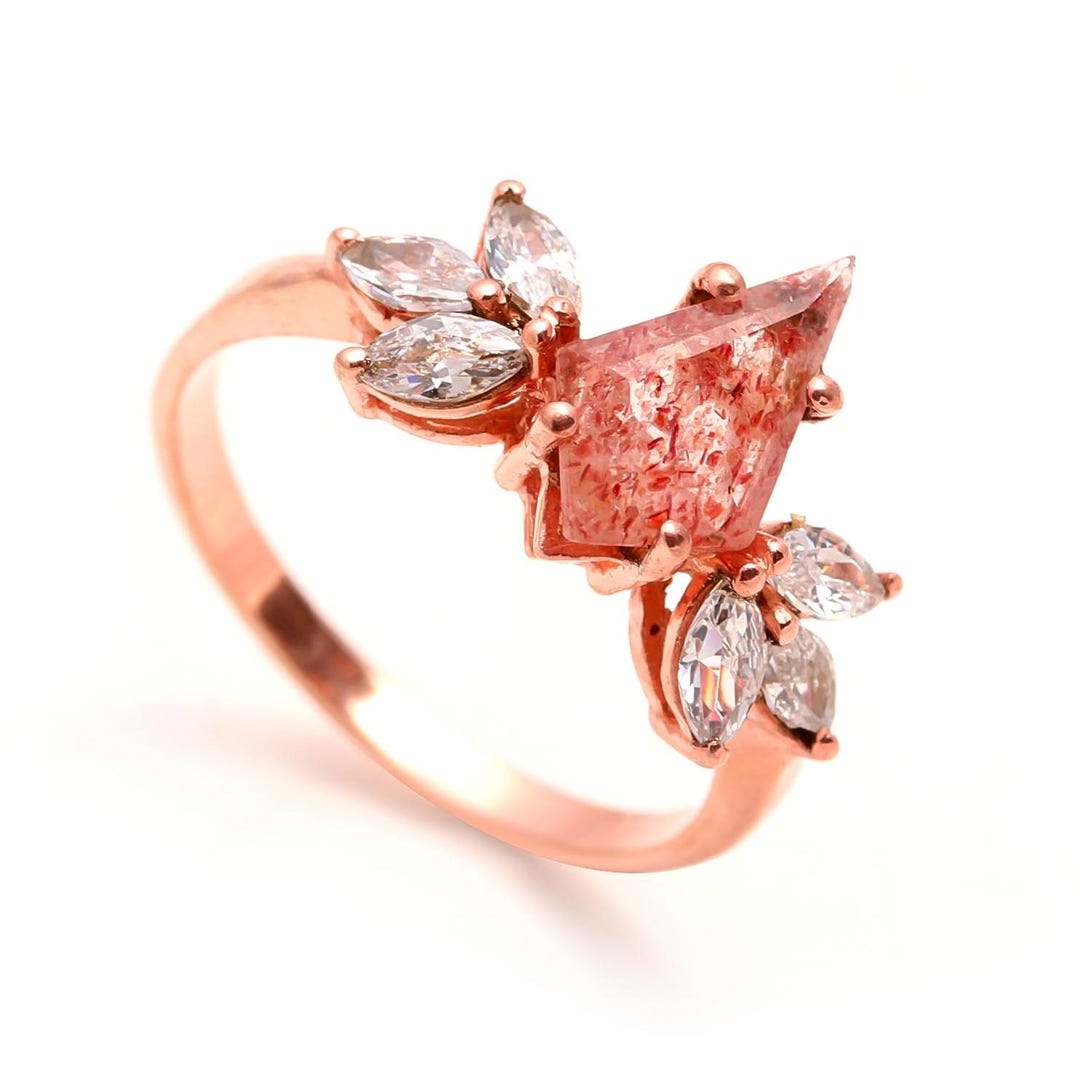 Natural Strawberry Quartz Kite Shape Ring, 925 Sterling Silver Handmade ...