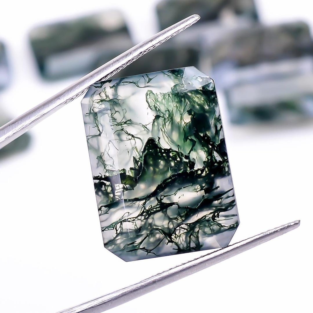Natural Green Moss Agate Octagon Gemstone, Faceted Cut for Jewelry ...