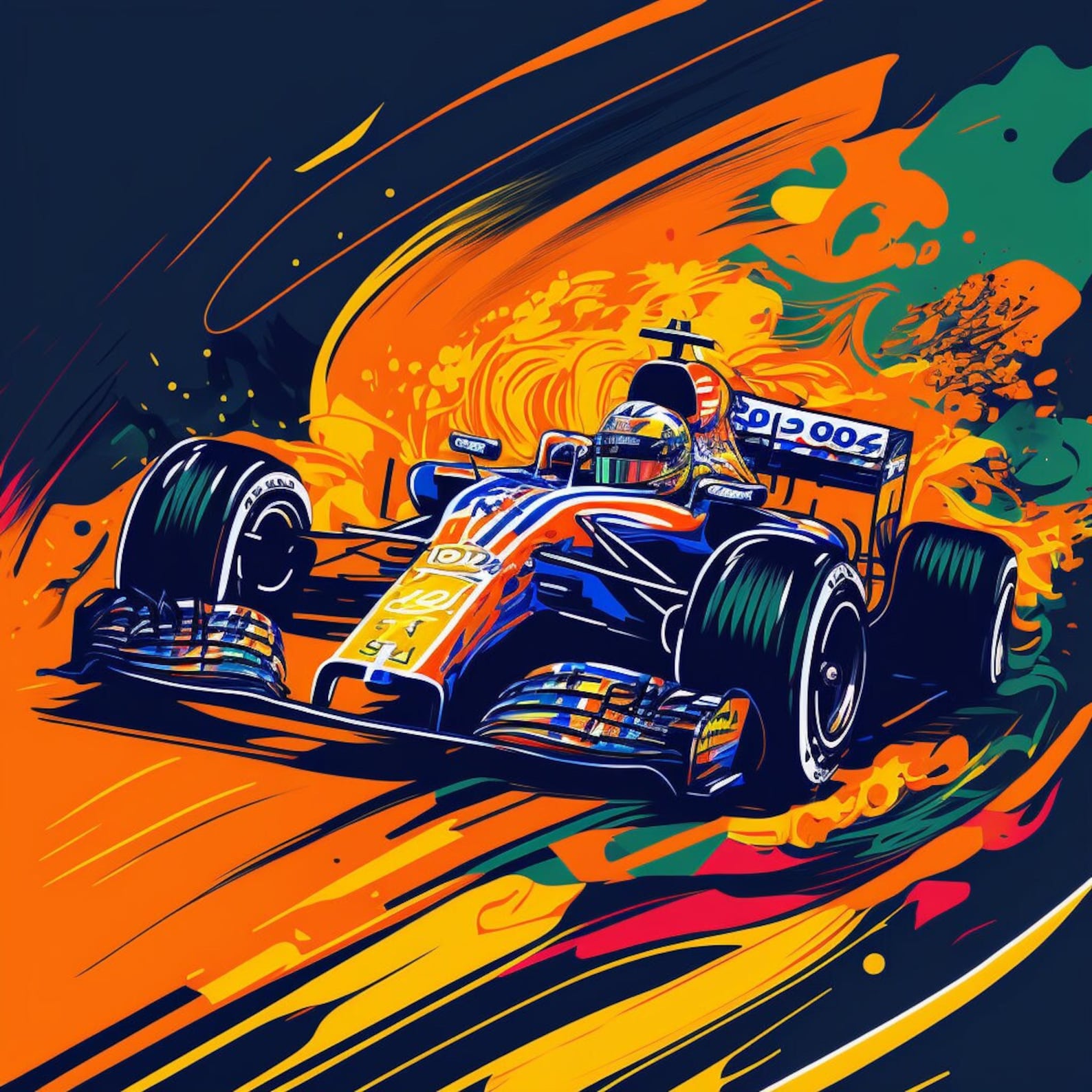 Formula One Racing Car in the Style of Van Gogh Ai-generated Digital ...