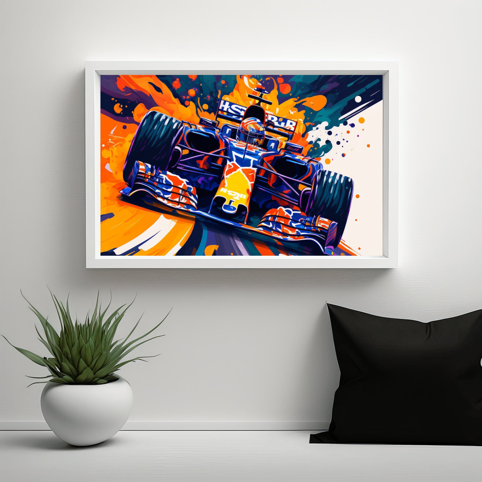 Formula One Racing Car Photo for Wall Art in Orange Speeding Through ...