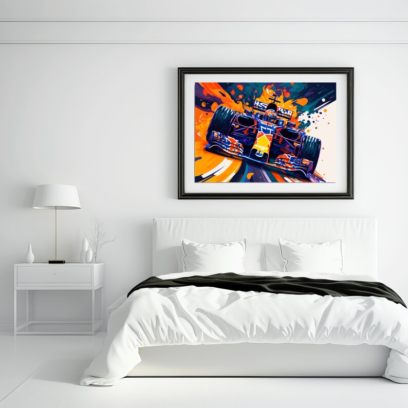 Formula One Racing Car Photo for Wall Art in Orange Speeding Through ...