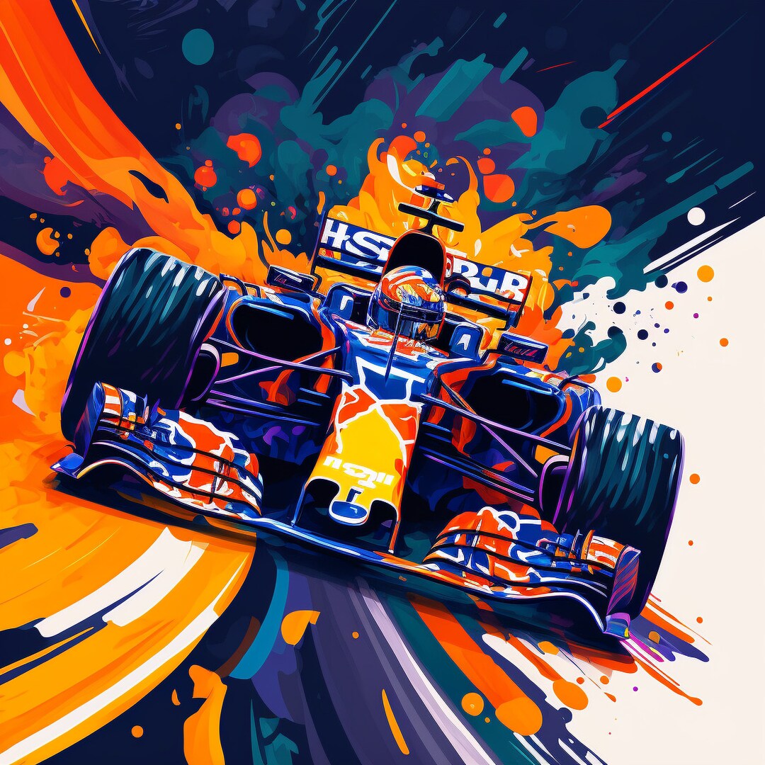 Formula One Racing Car Photo for Wall Art in Orange Speeding Through ...