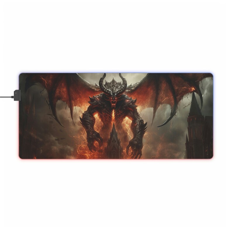 LED Desk Mat With Demon Diablo 4 Inspired Demon Mouse Pad Large Area ...