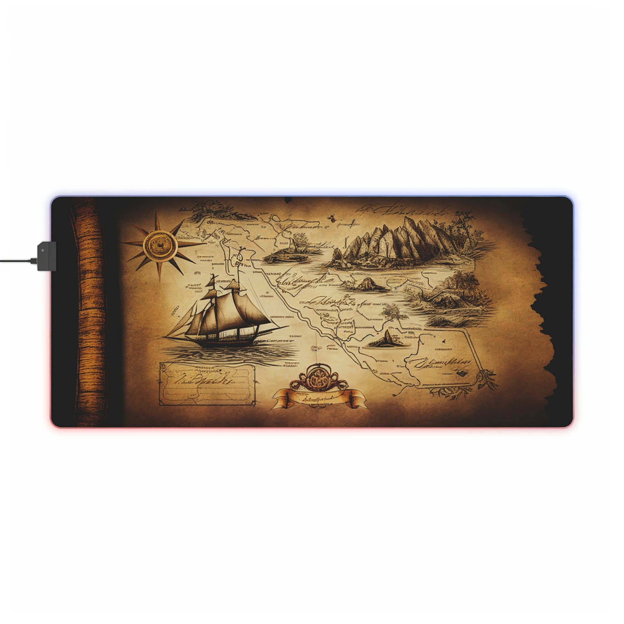 Treasure Map LED Gaming Mouse Pad, Desk Mat Pirate Themed Xxl RGB ...