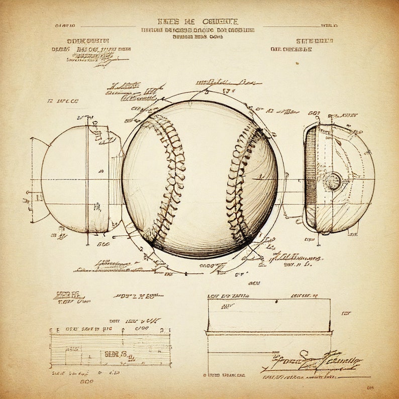 Patent Sketch of a Baseball digital Print Perfect for Wall Art and Home ...