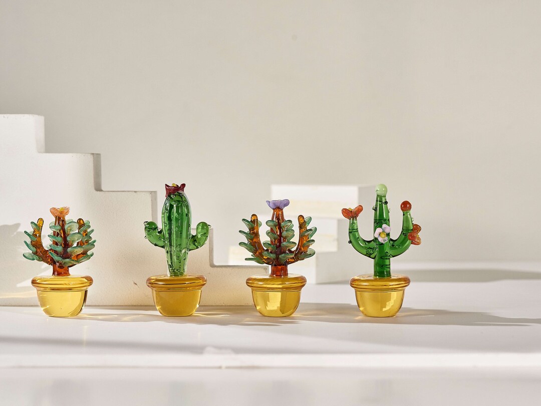 Mini Glass Cactus Pots,fused Glass Succulents,glass Potted Plants ...