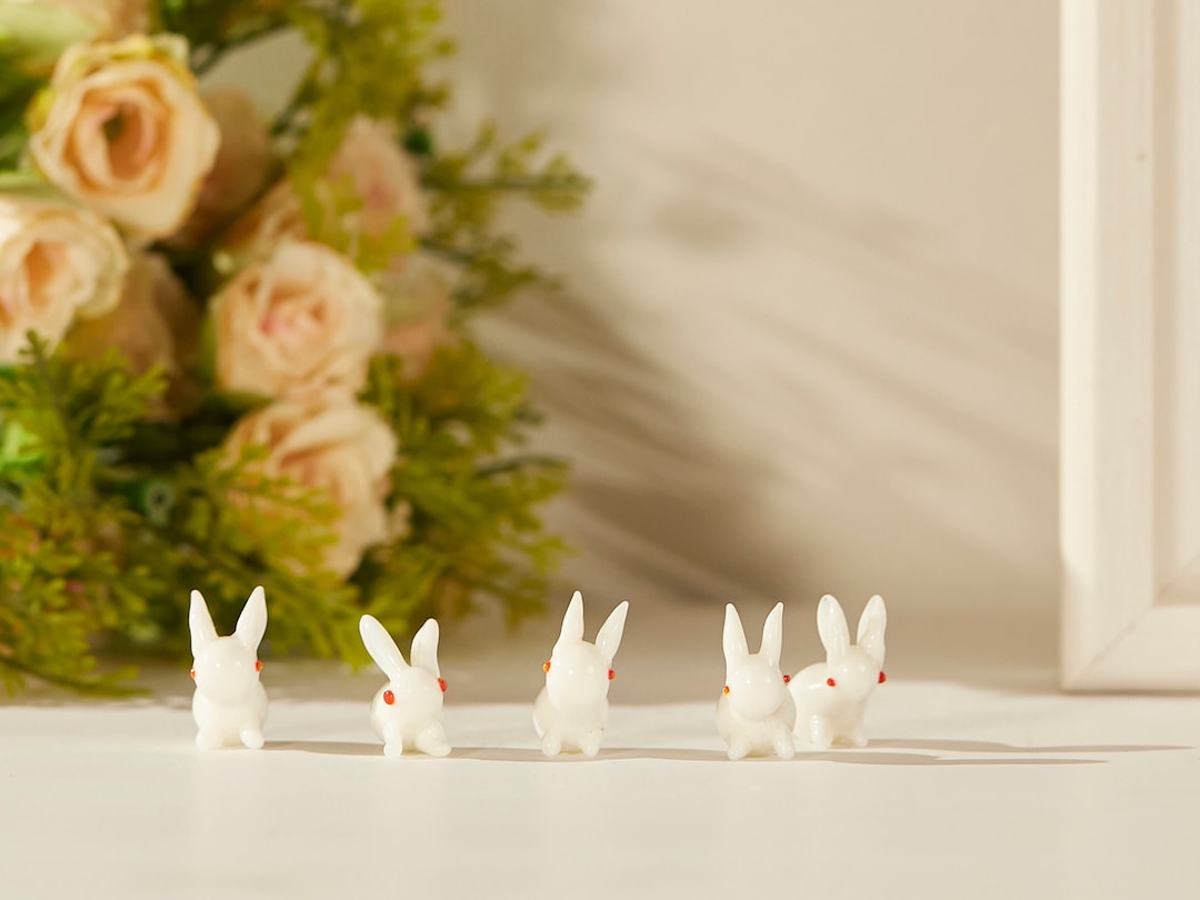 Set of 5 Glass Rabbit Statue, Cute Rabbit Sculpture, Glass Miniature ...