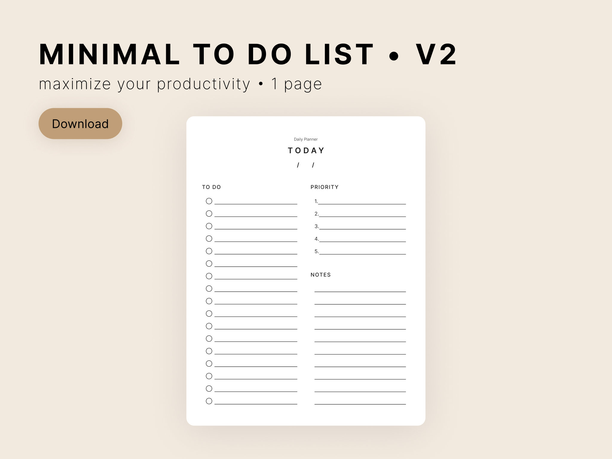 Printable to Do List minimalist Checklist, Priority, Notes Productivity ...