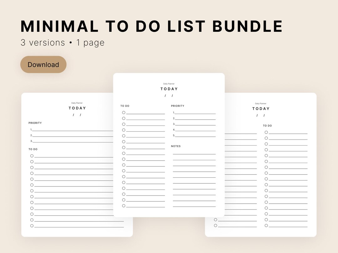 Printable to Do List Bundle minimalist Undated Checklist, Priority ...
