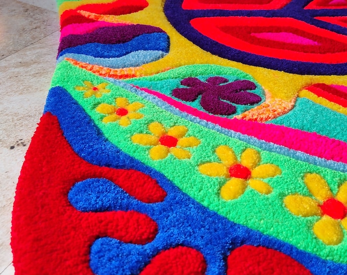 Rainbow Tufted Rug Aesthetic Rug Bright Carpet Multicolor Rug Colored ...