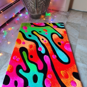 Rainbow Tufted Rug Aesthetic Rug Bright Carpet Multicolor Rug Colored ...