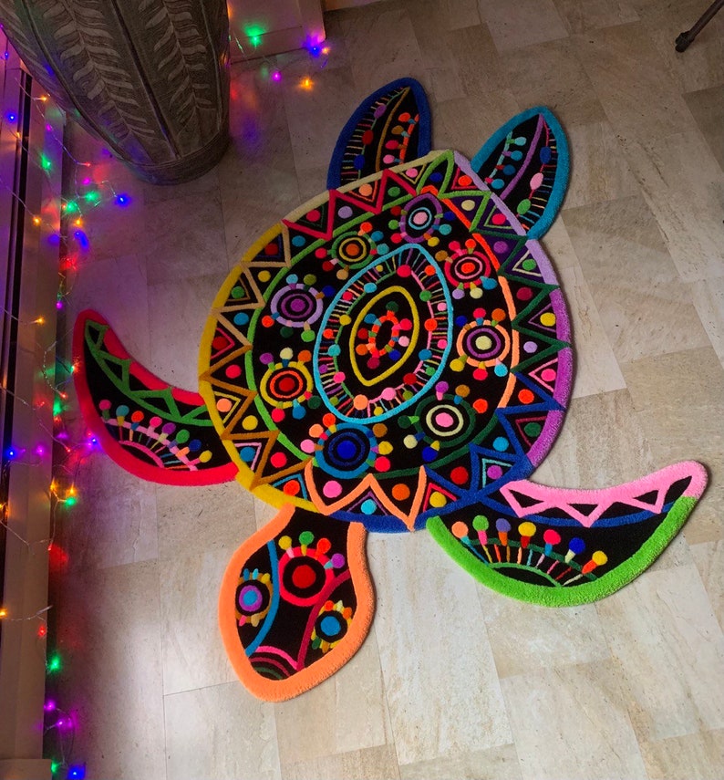 Turtle Rug Meditation Turtle Rug Rainbow Carpet Rainbow Turtle Rug ...
