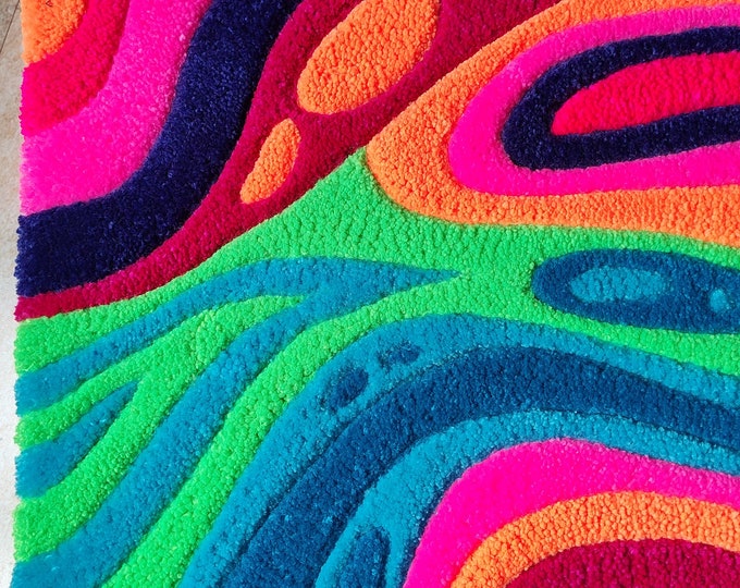 Rainbow Tufted Rug, Aesthetic Rug, Bright Carpet, Multicolor Rug ...
