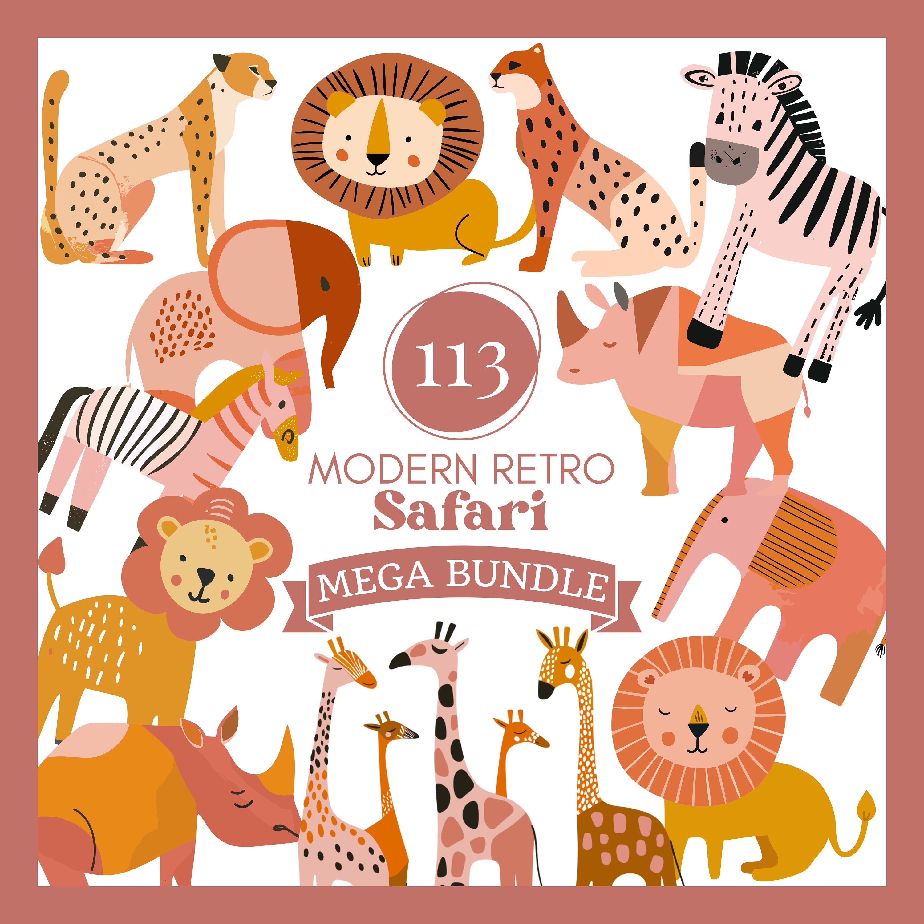 Safari Clipart Boho Safari Birthday Safari Baby Safari Nursery Mega ...