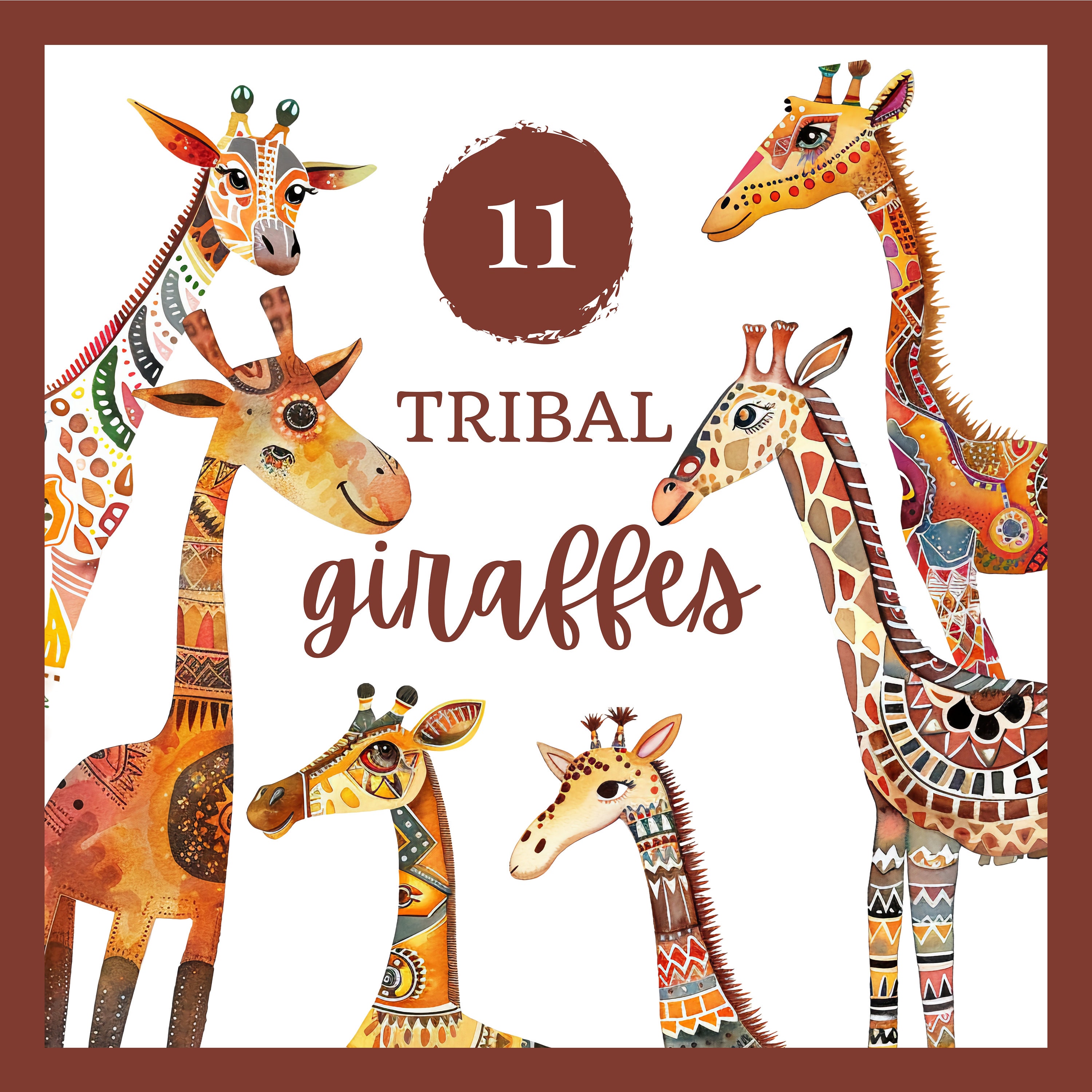 Cute Giraffe Safari Clipart Cute Safari Clipart Tribal Africa Clipart ...