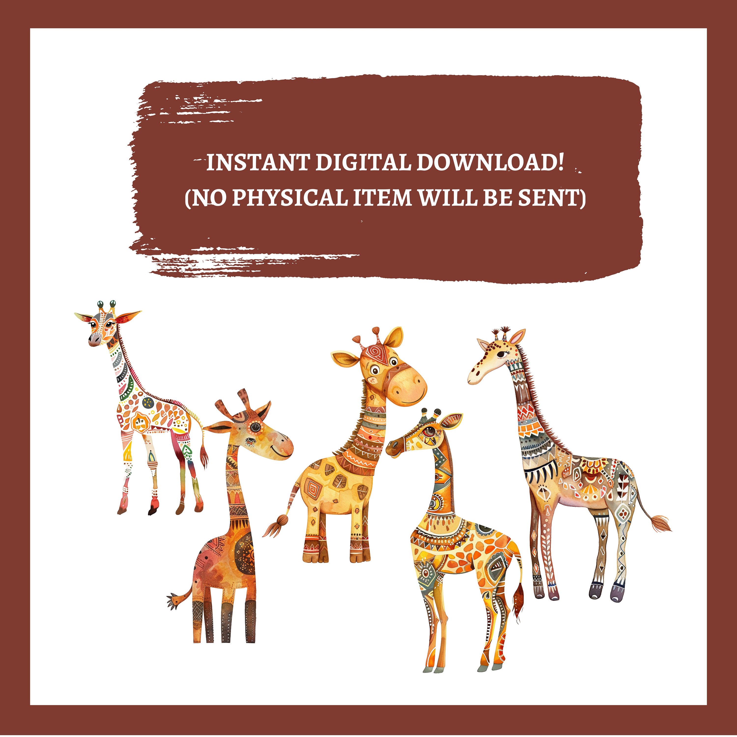 Cute Giraffe Safari Clipart Cute Safari Clipart Tribal Africa Clipart ...