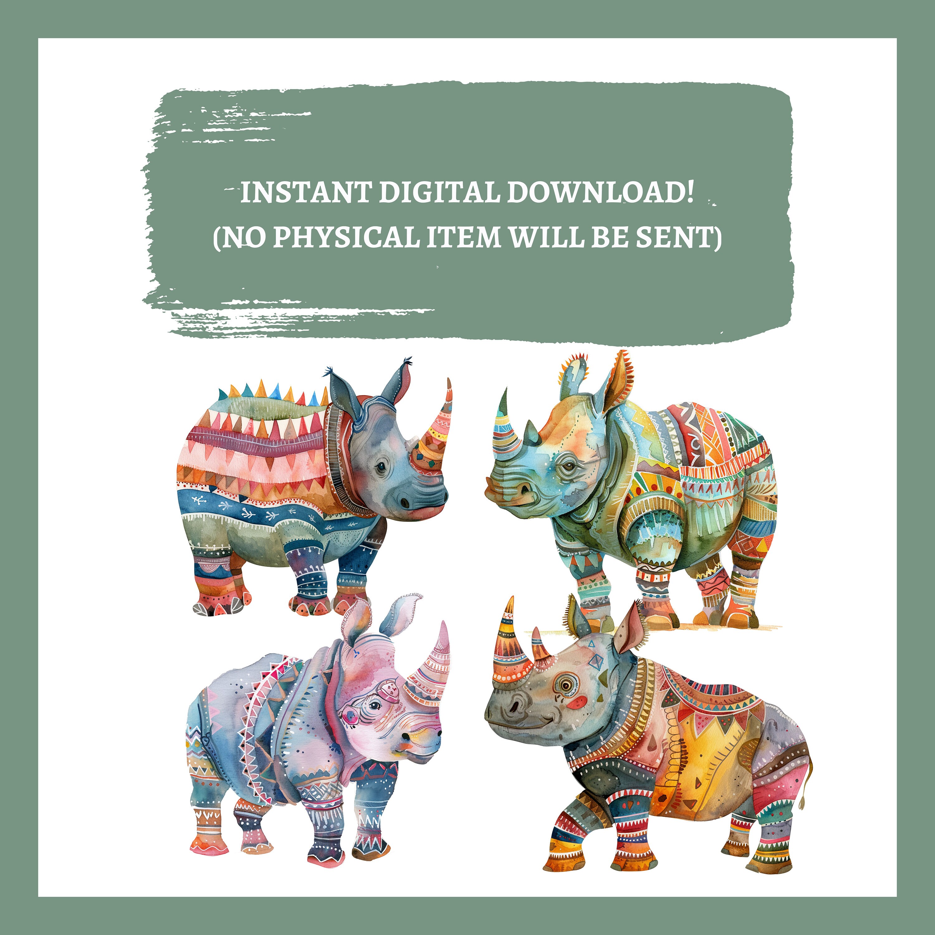 Cute Rhino Safari Clipart Cute Safari Clipart Tribal Africa Clipart ...