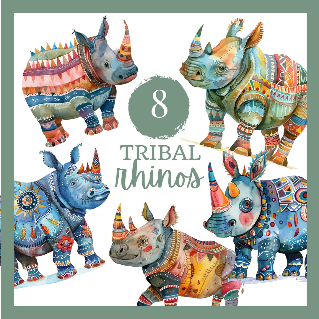 Cute Rhino Safari Clipart Cute Safari Clipart Tribal Africa Clipart ...