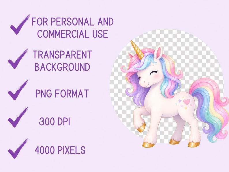Unicorn Clipart Bundle, Pastel Rainbow Unicorn PNG, Kawaii Fantasy ...