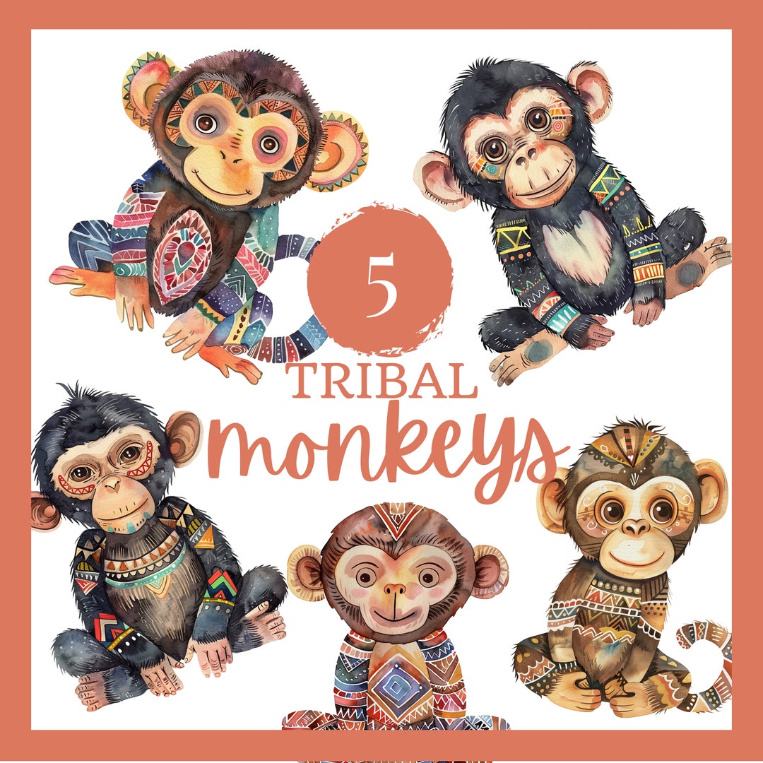 Cute Monkey Safari Clipart Cute Safari Clipart Tribal Africa Clipart ...