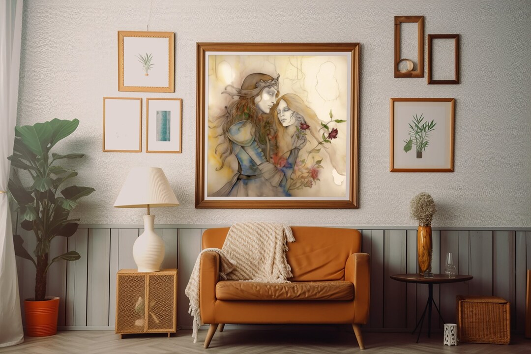Medieval Romance Knight and Lady With Rose Grunge Watercolor Poster - Etsy