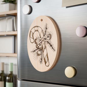 Rustic Christmas Ornament | Candy Cane Pyrography Art Printed on Wood ...