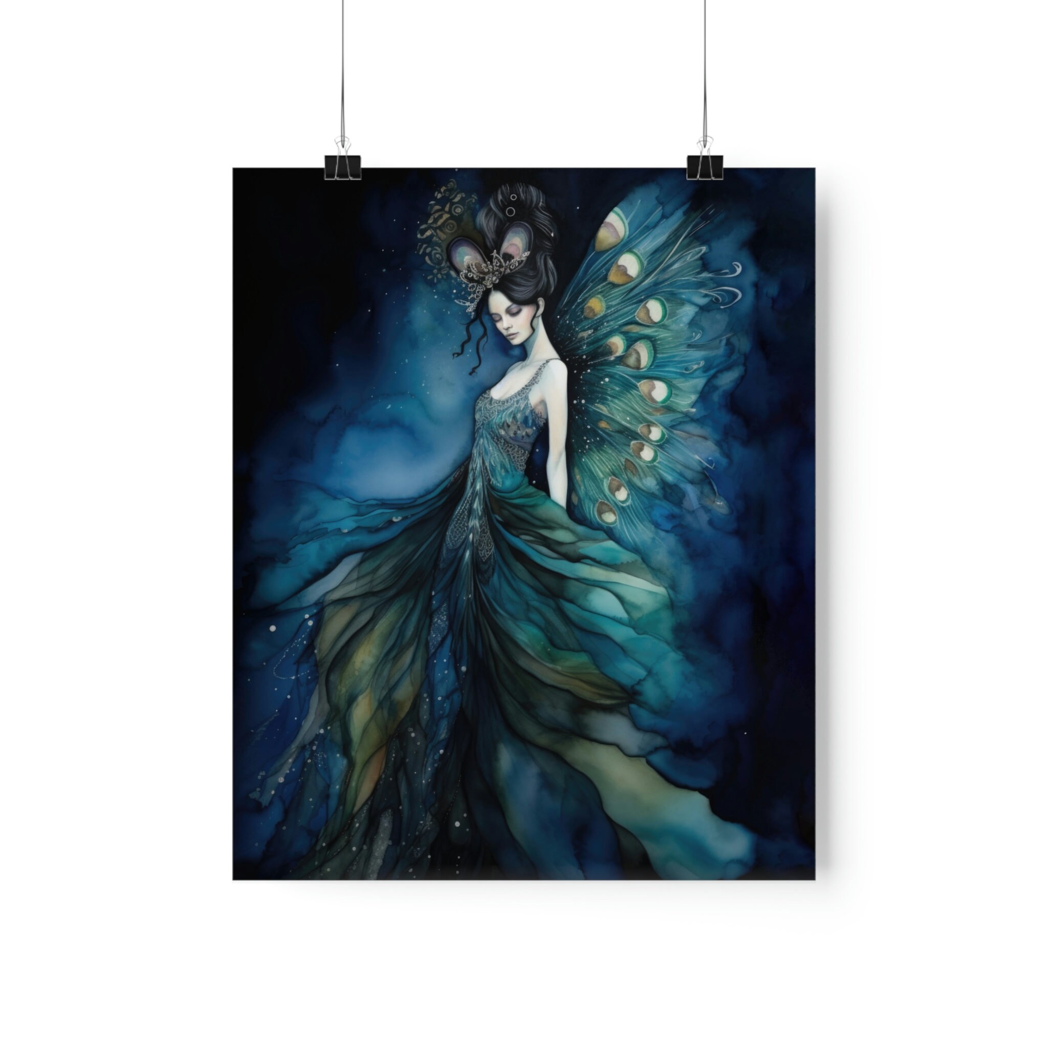 Peacock Fairy Whimsigoth Poster - Dark Watercolor and Alcohol Ink Wall ...