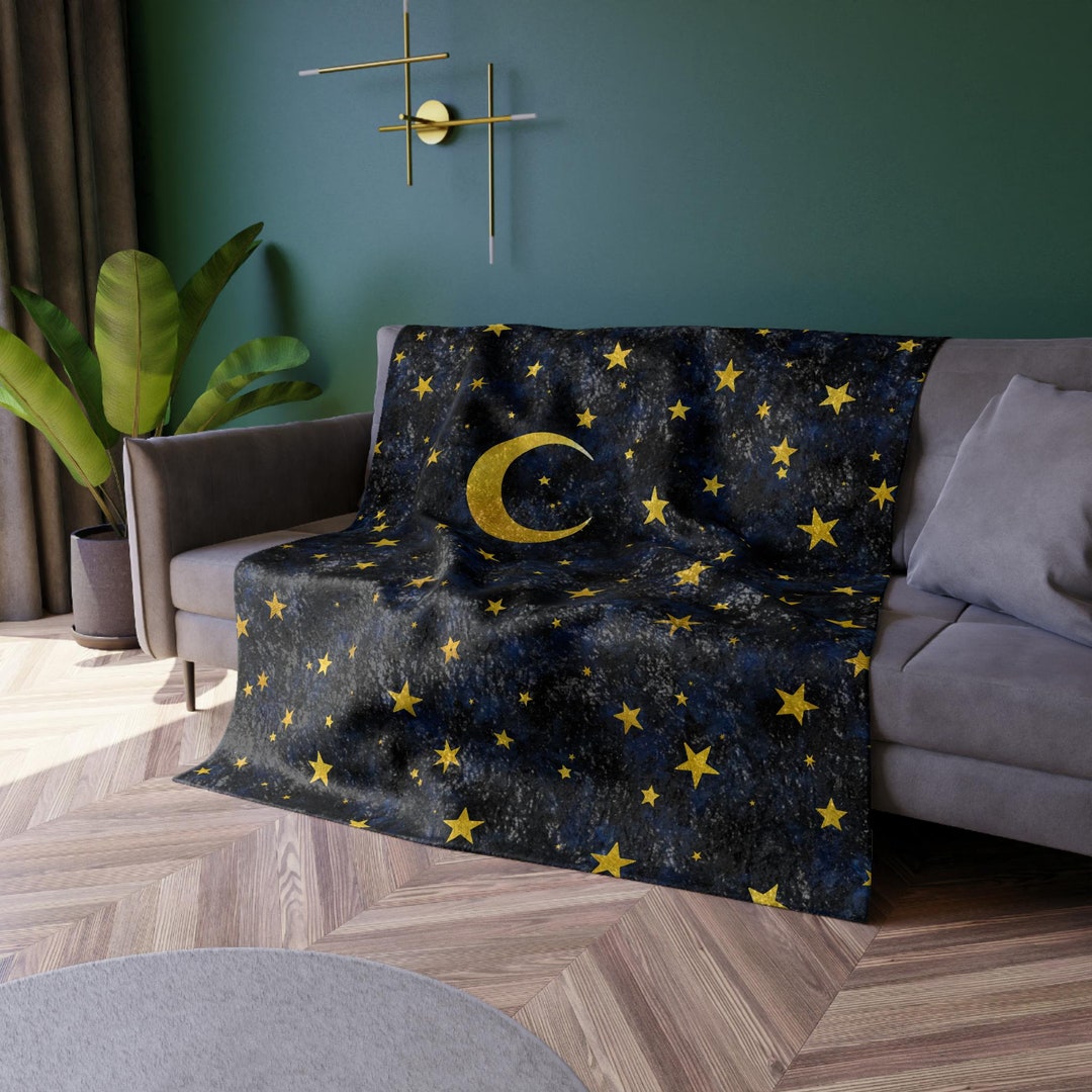 Celestial Moon and Stars Crushed Velvet Throw Blanket: Whimsigoth Home ...