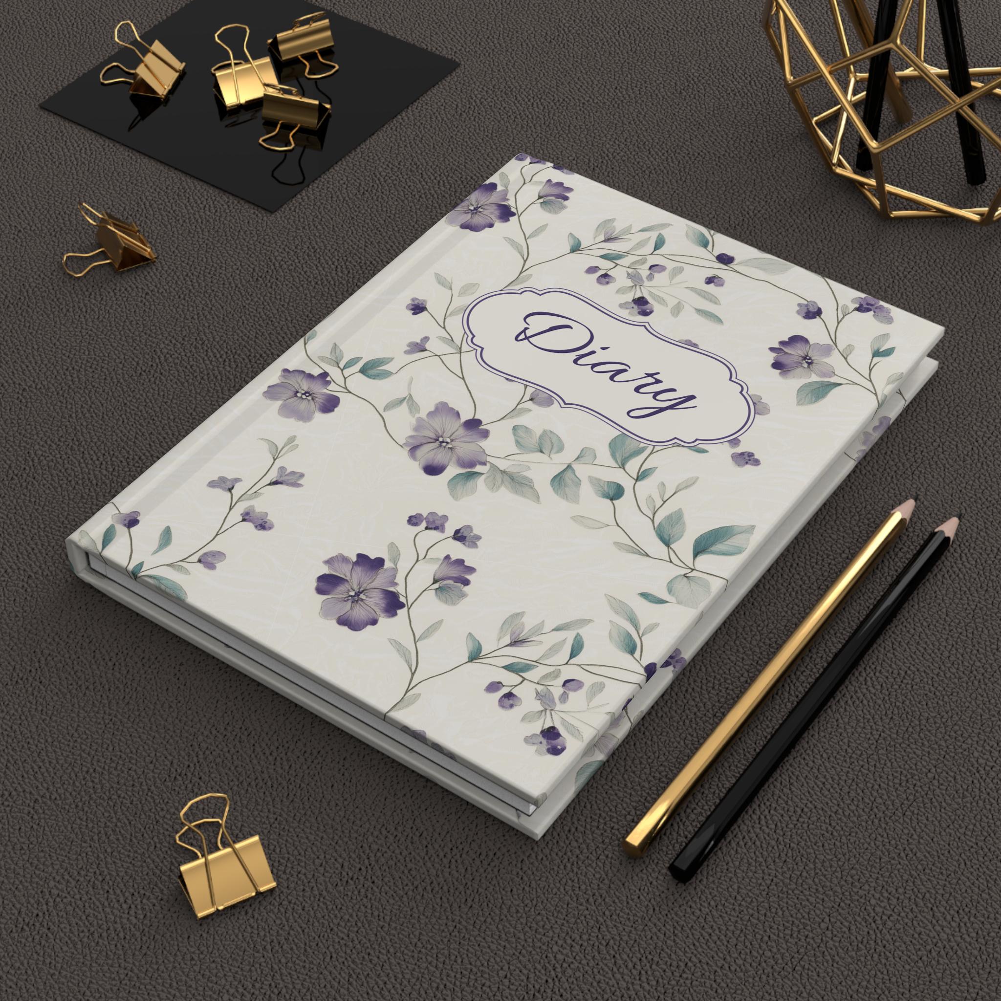 Customizable Floral Hardcover Journal: Embroidered Purple Flower Vines ...