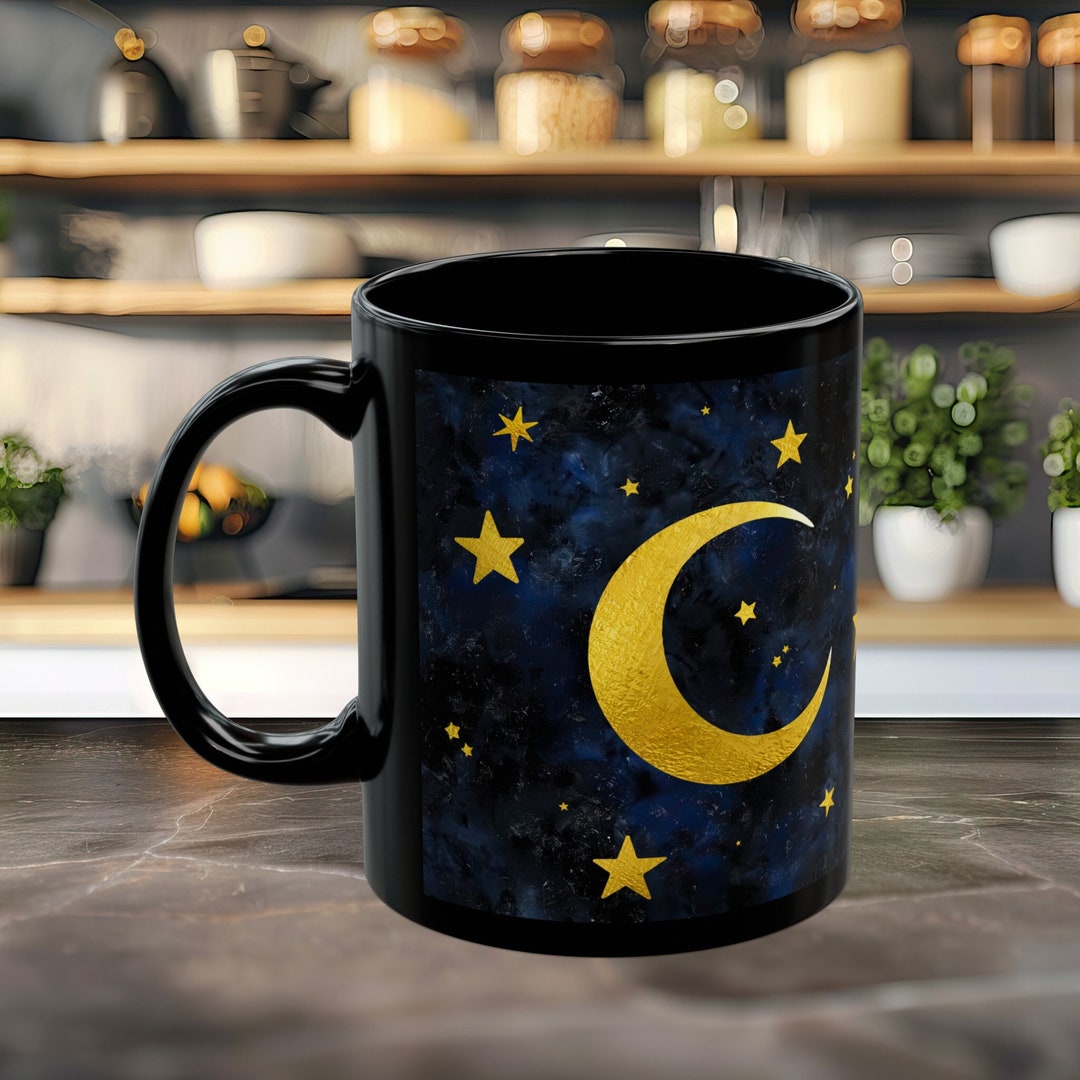 Celestial Moon and Stars Mug: Black Ceramic Coffee Cup - Etsy