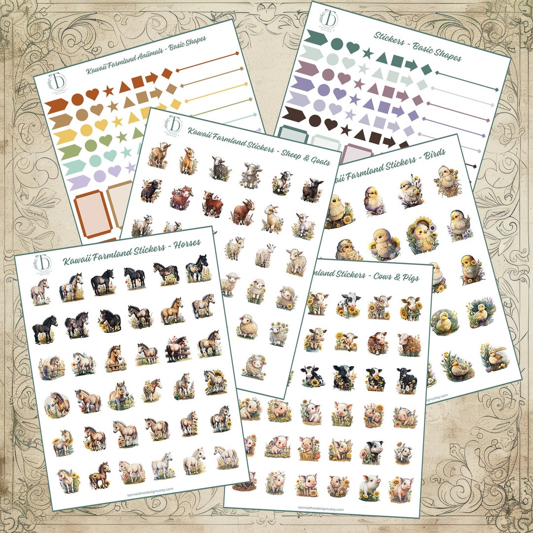 BUNDLE! Kawaii Watercolor Baby Farm Animal Stickers for Digital ...