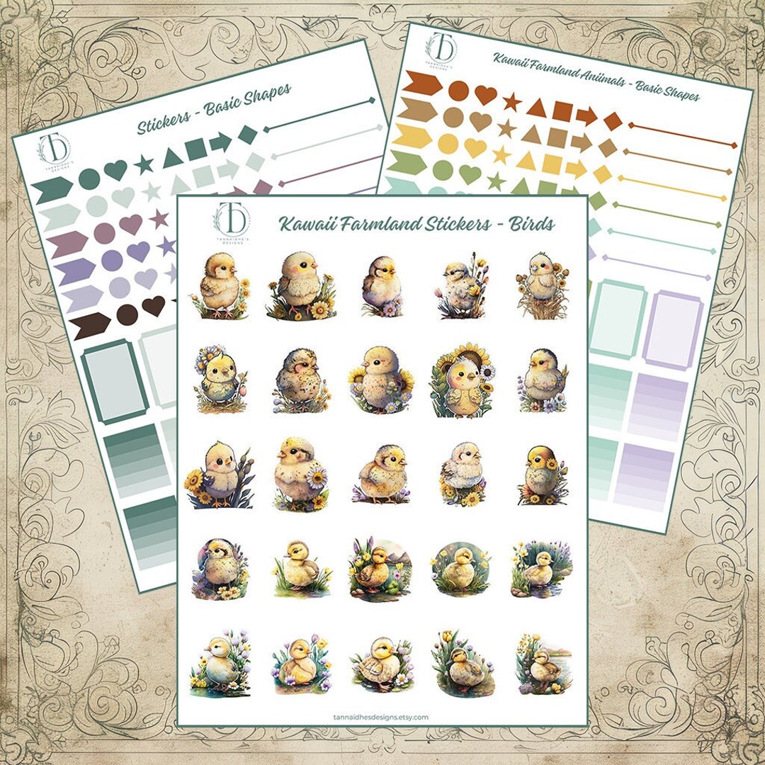 Kawaii Watercolor Baby Birds Stickers for Digital Planners - Cute Farm ...