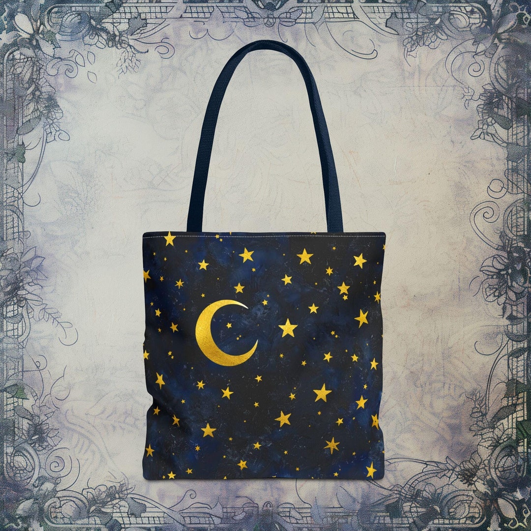 Celestial Moon and Stars Tote Bag: Whimsigothic Reusable Grocery Bag - Etsy